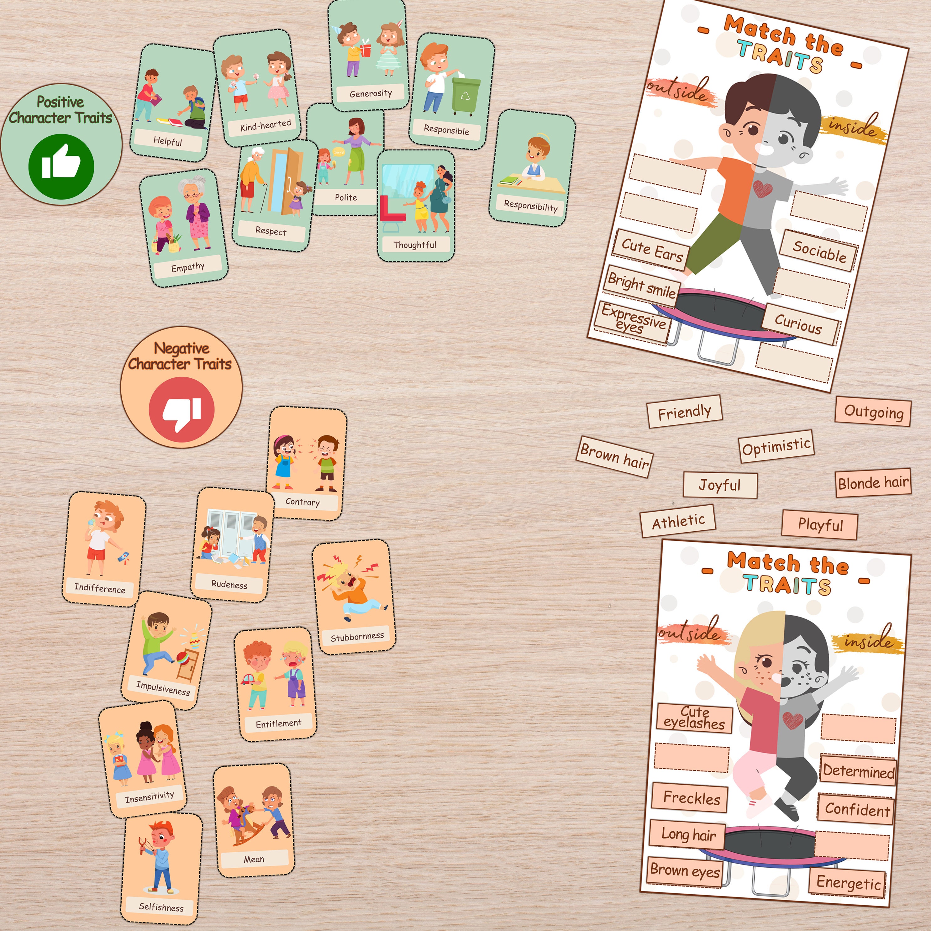 Physical & Character Traits Activity Flashcards Kids How to - Etsy