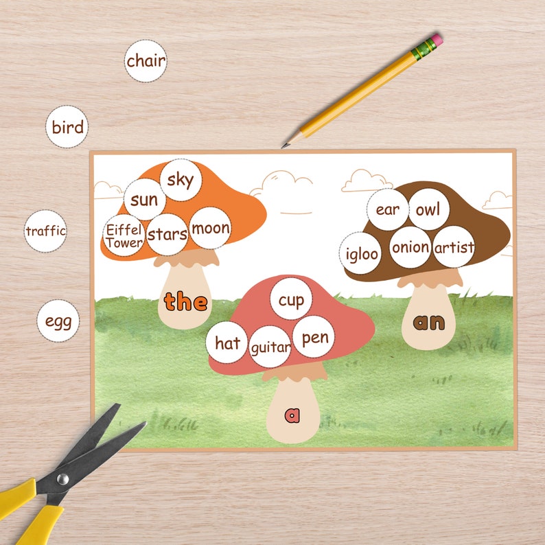English Grammar Articles Matching Game: Montessori Homeschool Activity ...
