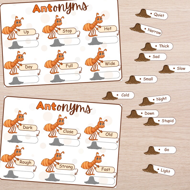Antonyms Activity Printable Lesson for Kids, Learning English, Word ...