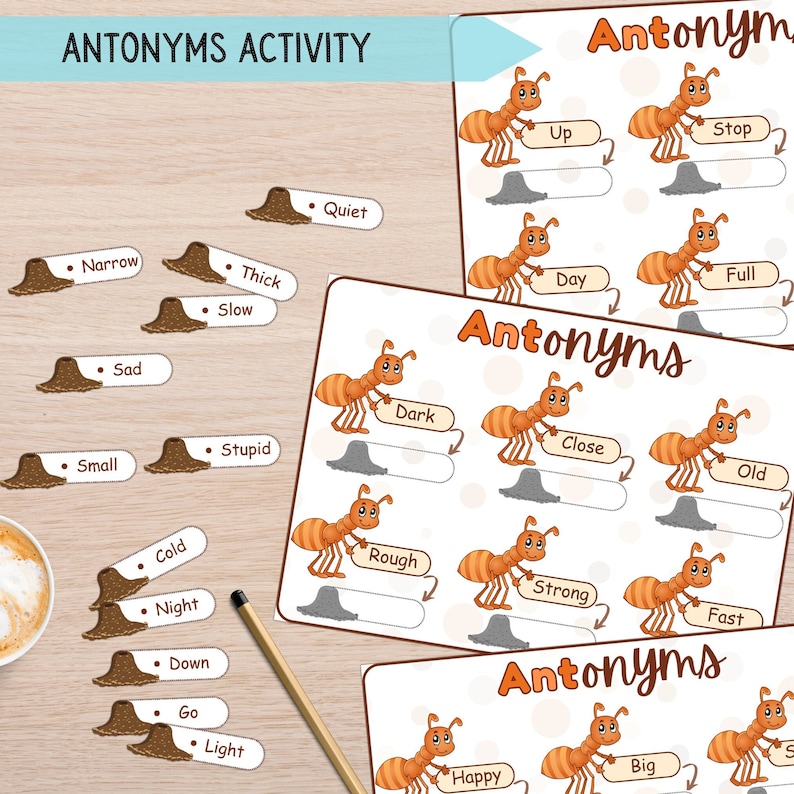 Antonyms Activity Printable Lesson for Kids Learning English - Etsy