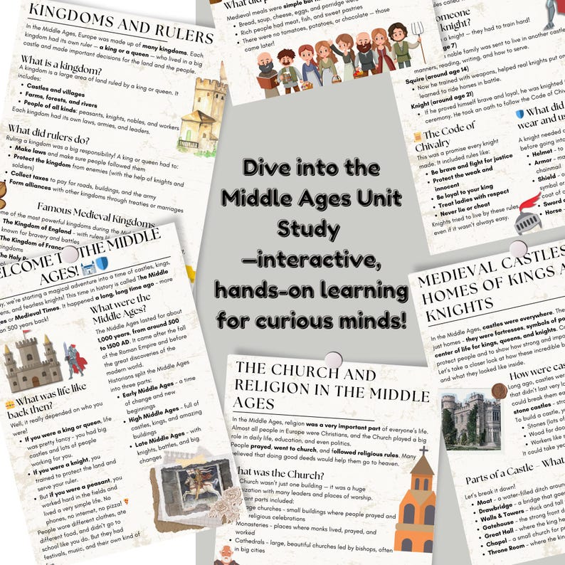 Middle Ages Unit Study for Kids | Printable History Lessons, History ...