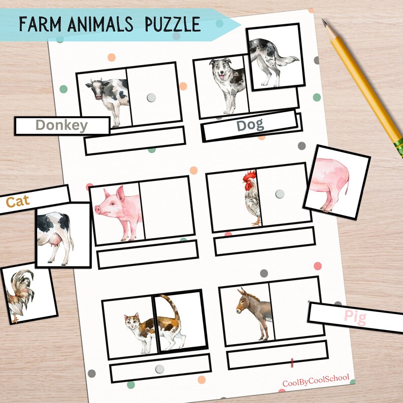 Printable Farm Animals Matching Puzzle, Animals Montessori Printable ...