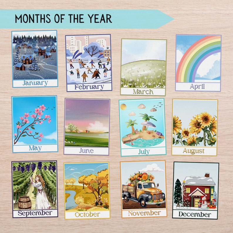 Months of the Year Flash Cards and Posters, Four Seasons Printable ...