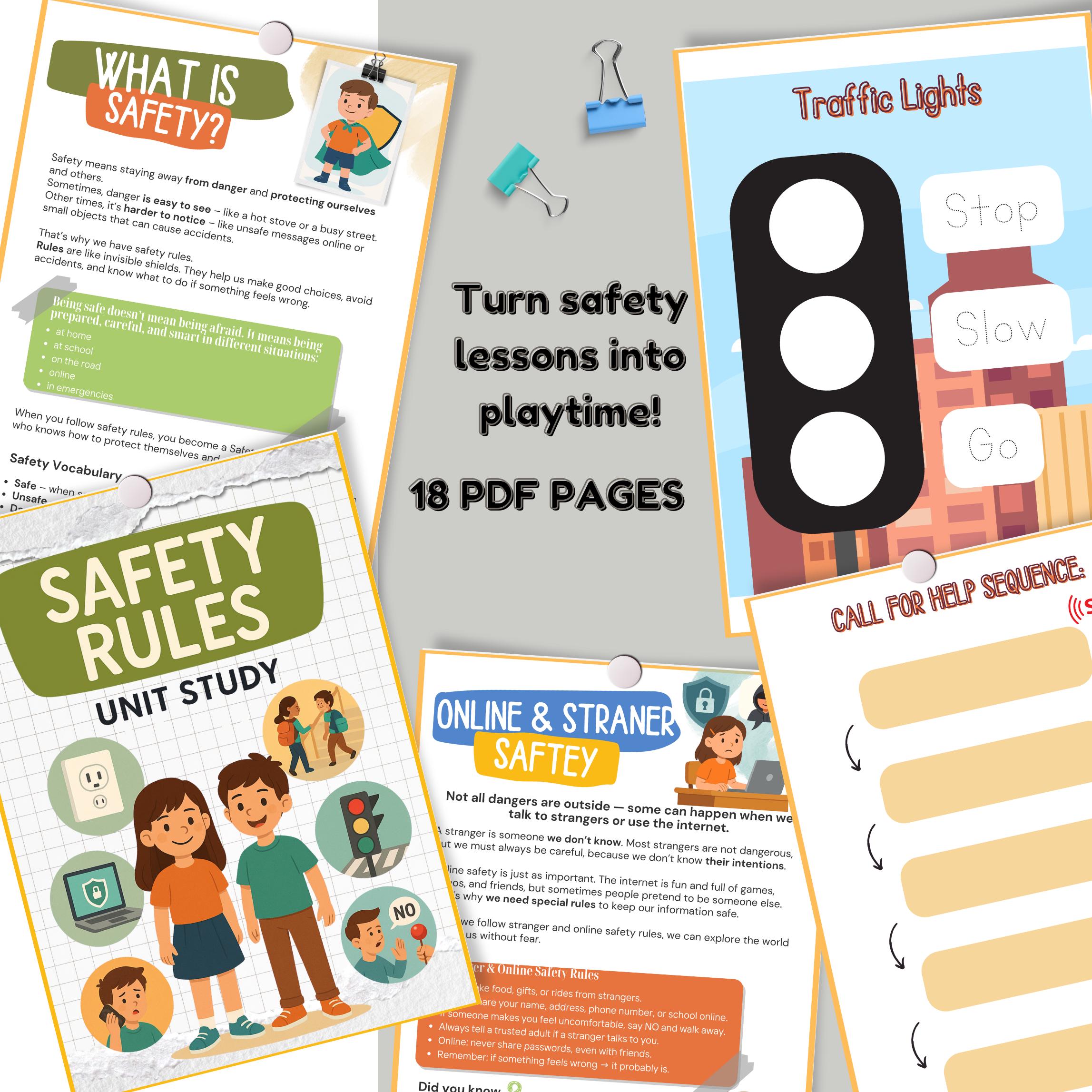 Safety Rules Unit Study | Kids Safety Worksheets | Home, School, Road ...