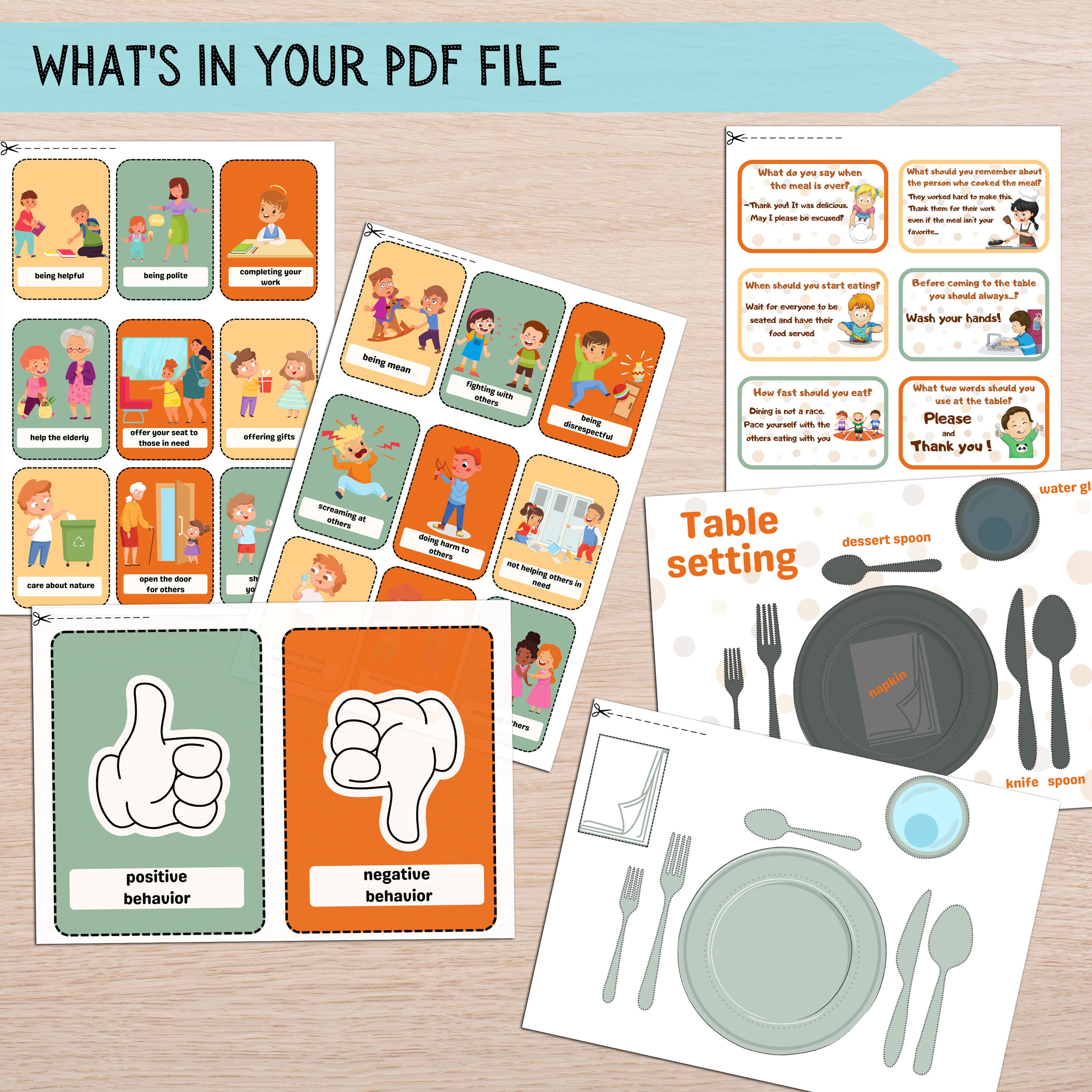 Kids' Table Manners Flashcards: Dining Etiquette Learning (PDF Download ...