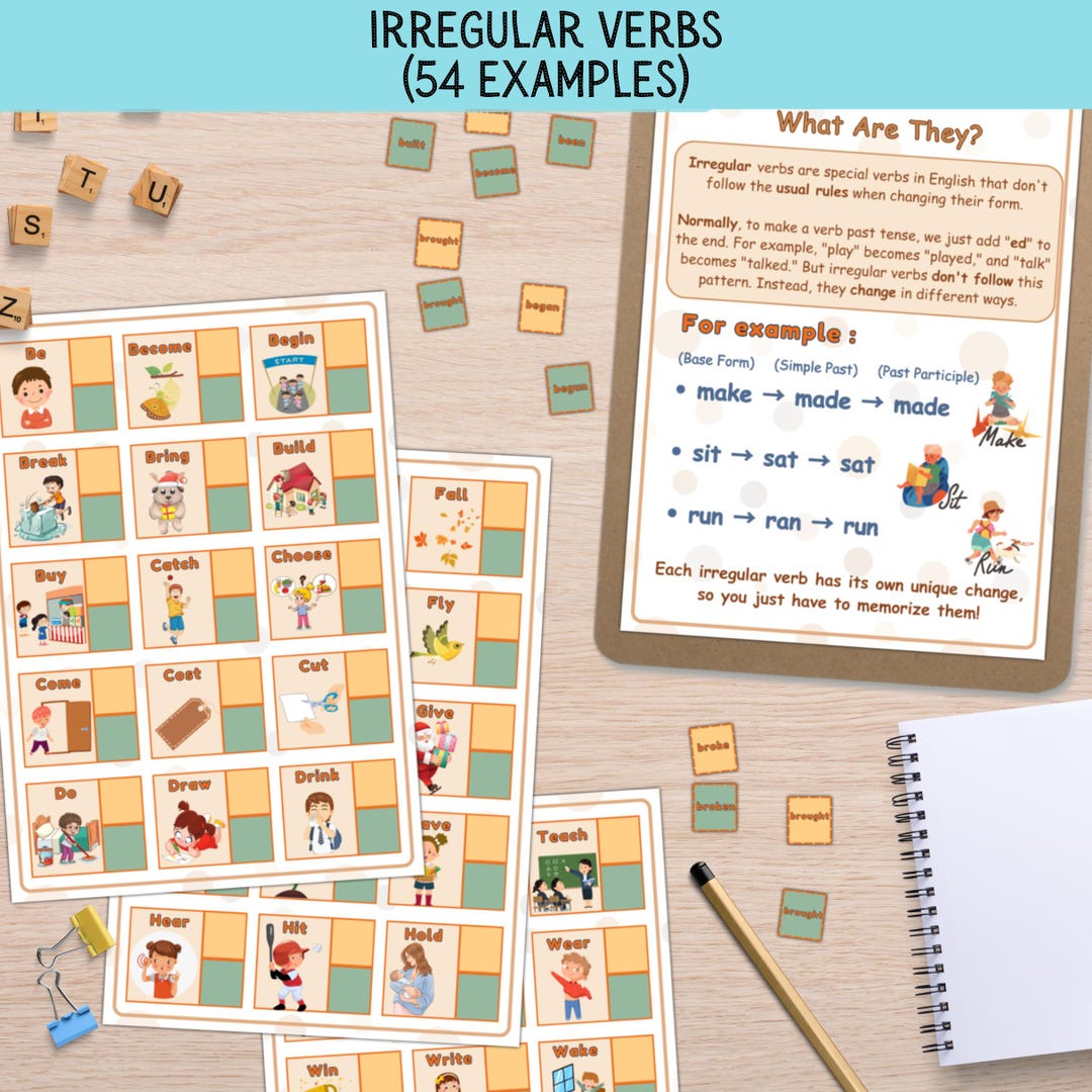 Irregular Verbs Matching Game: ESL Grammar Activity for Kids (PDF ...