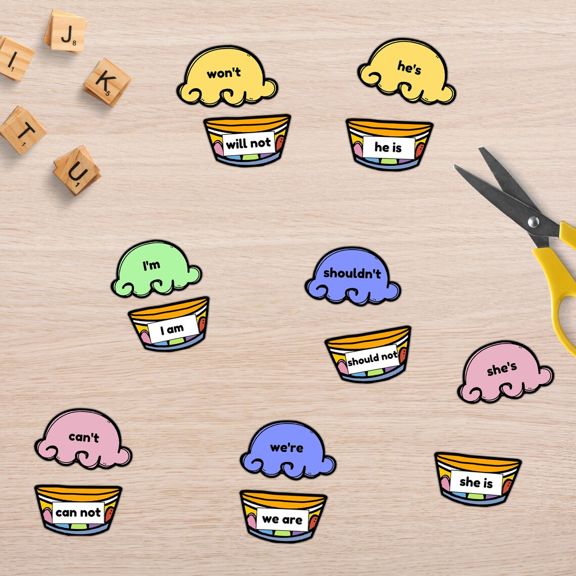 Vocabulary Activity for Kids, Contractions/ Contracted Words Matching ...