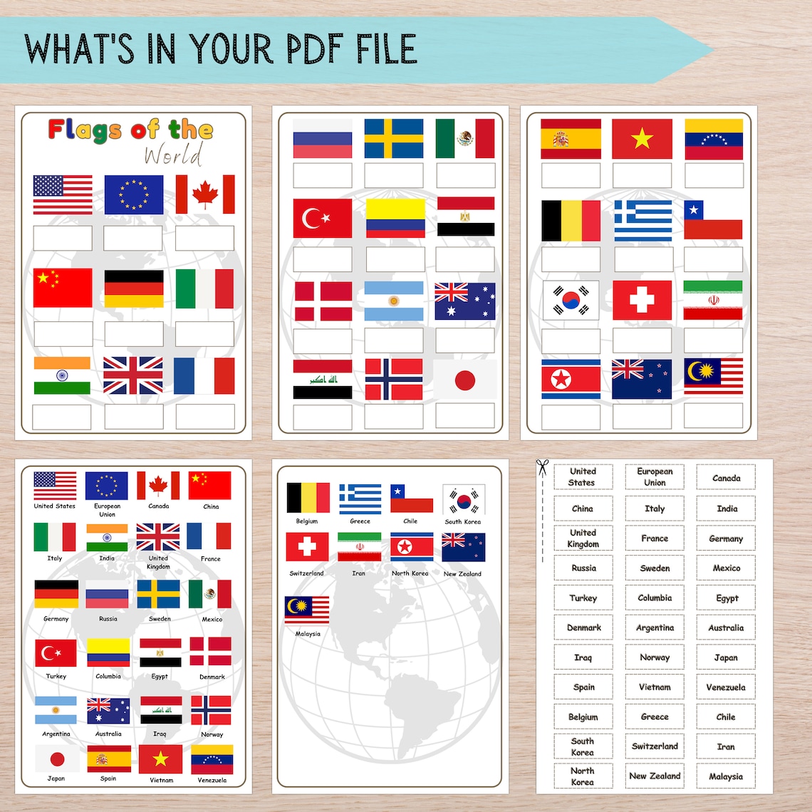 Flags of the World Learning Activity Kids Geography for Kid - Etsy