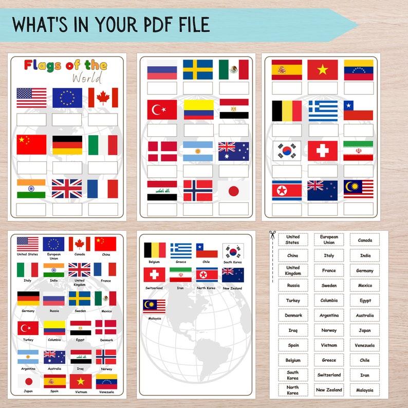 Flags of the World Learning Activity: Montessori Geography Kit (digital ...