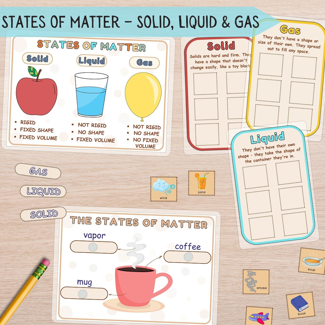 States of Matter Kids Activity Lesson Solid Liquid Gas, Physics for Kid ...