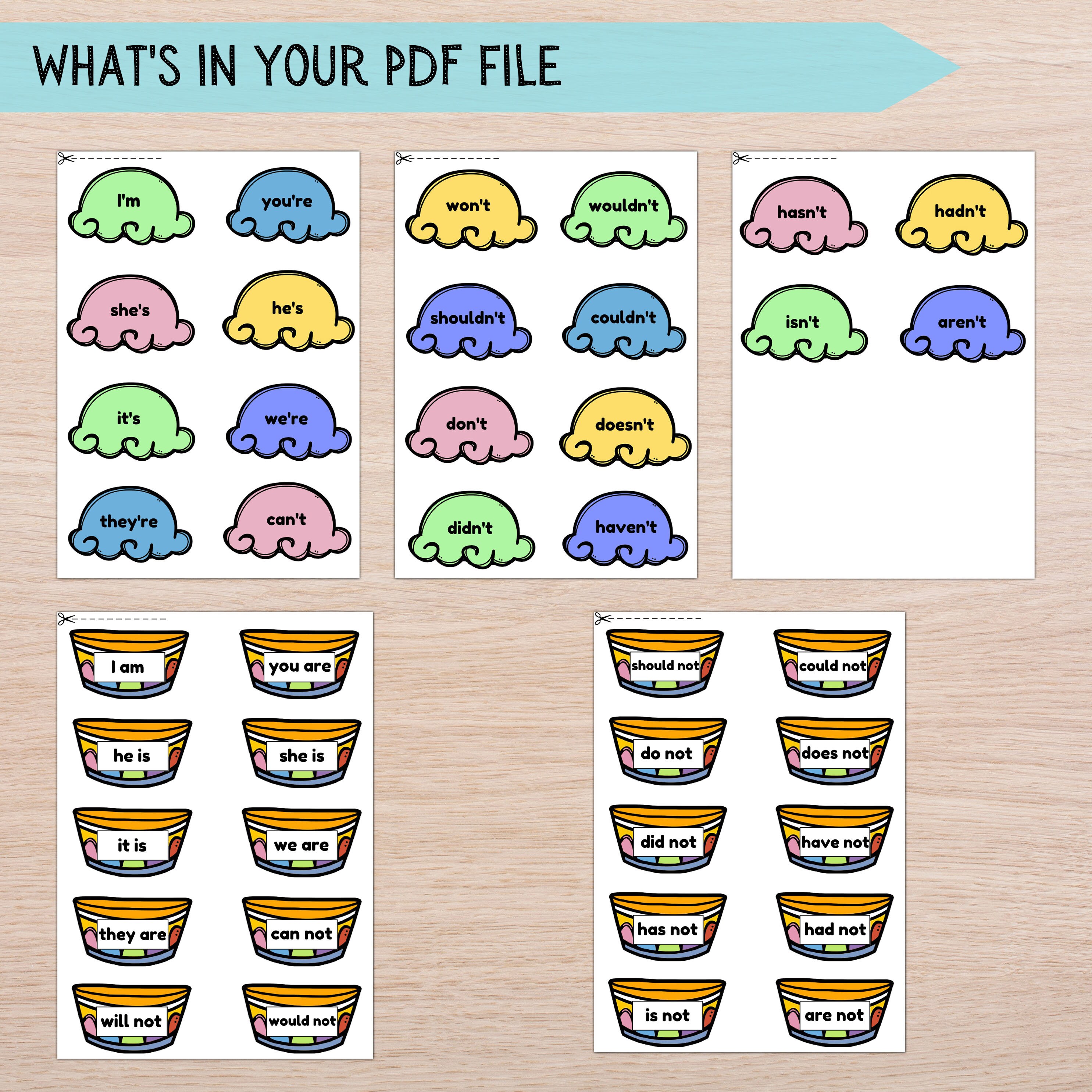 Contractions Matching Game: Gelato Vocabulary Activity (digital ...