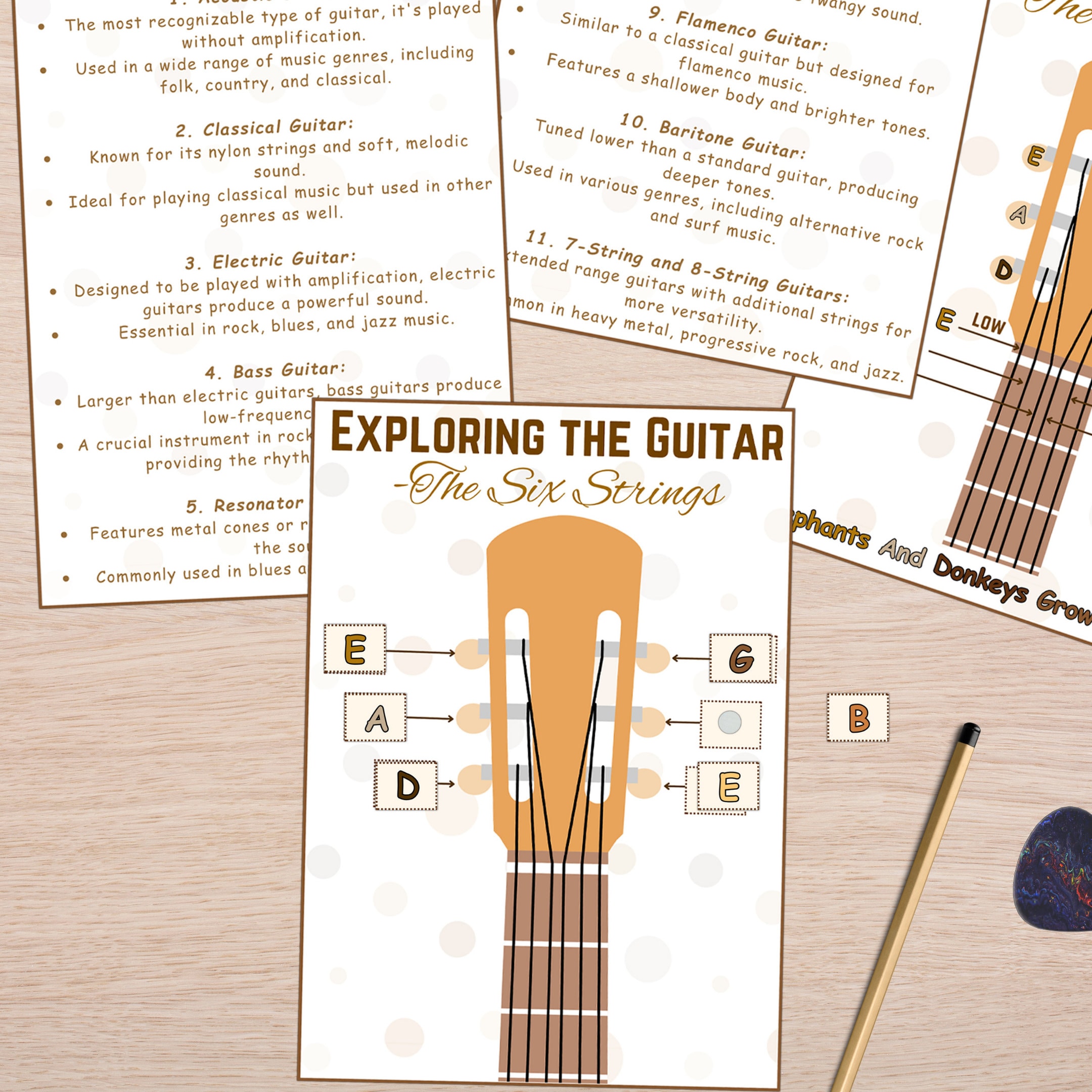 Guitar Lesson Kids Activity: Music Theory Learning Worksheets (digital ...