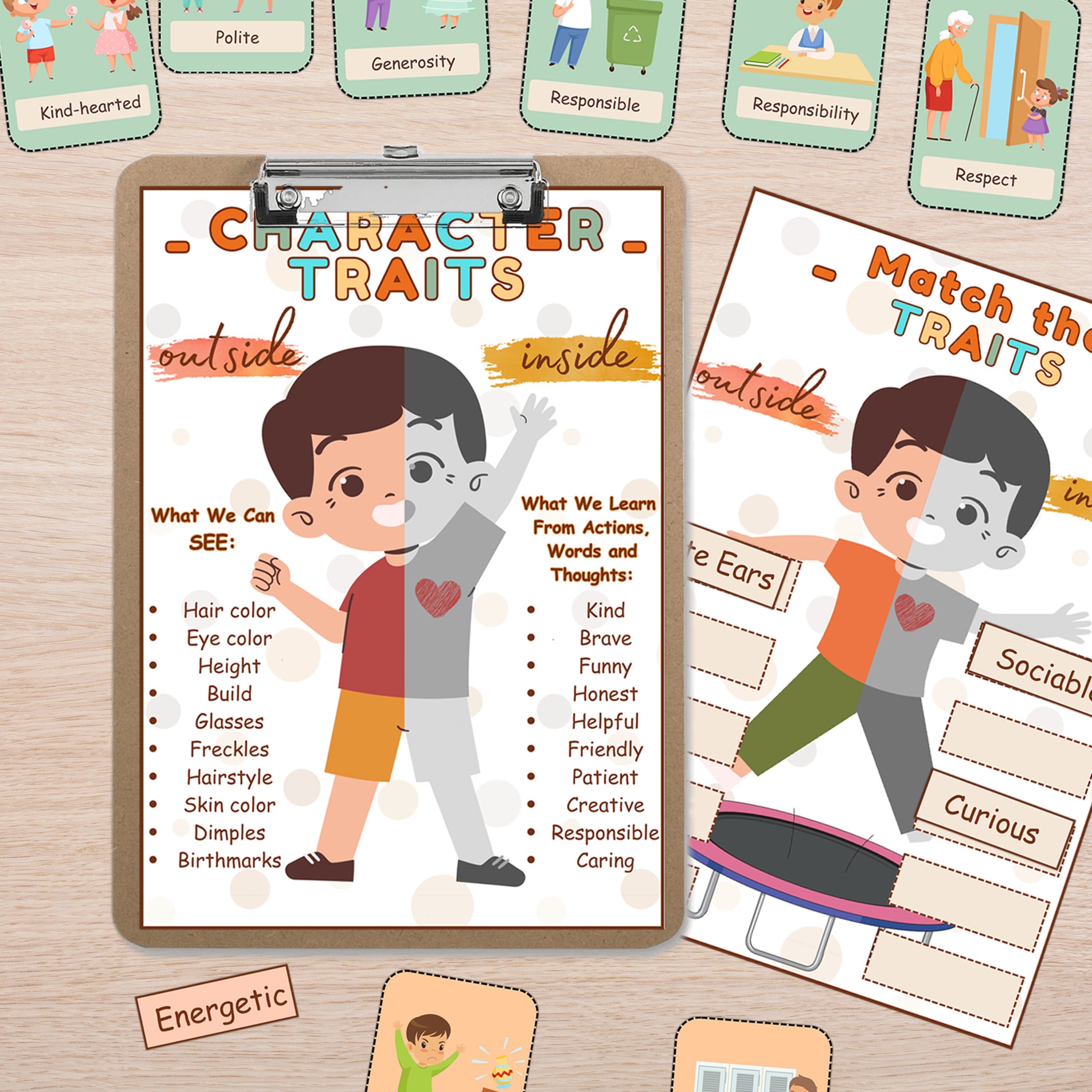 Physical & Character Traits Activity Flashcards Kids How to - Etsy