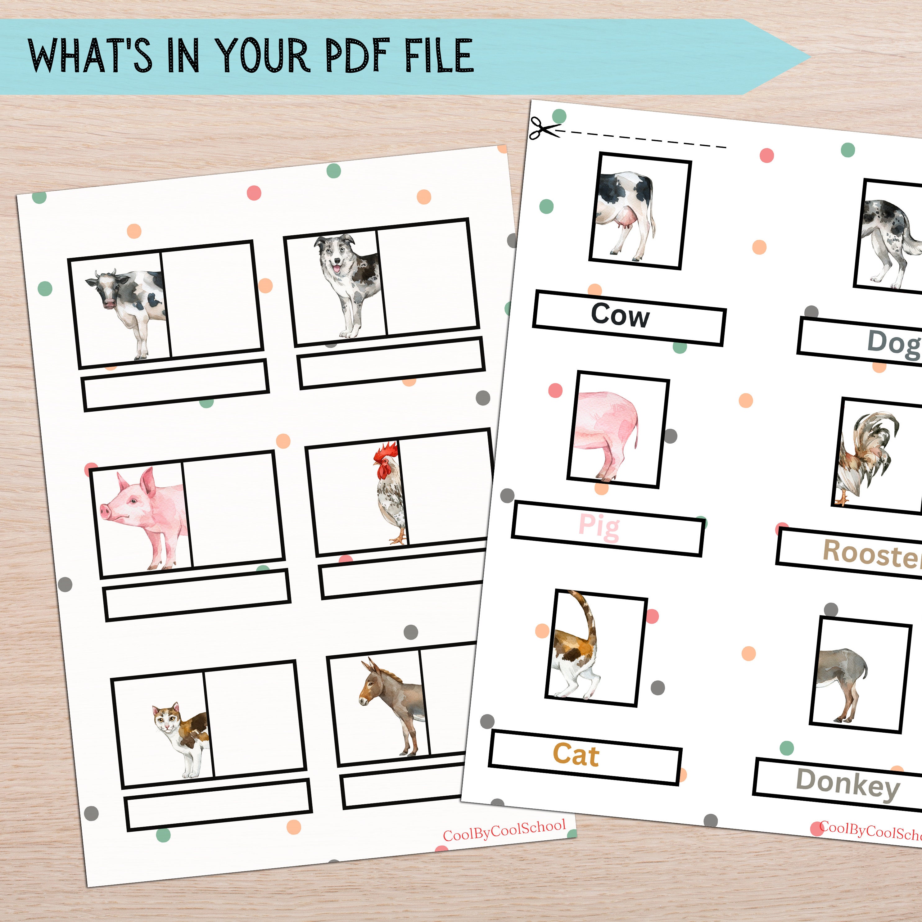 Printable Farm Animals Matching Puzzle, Animals Montessori Printable ...