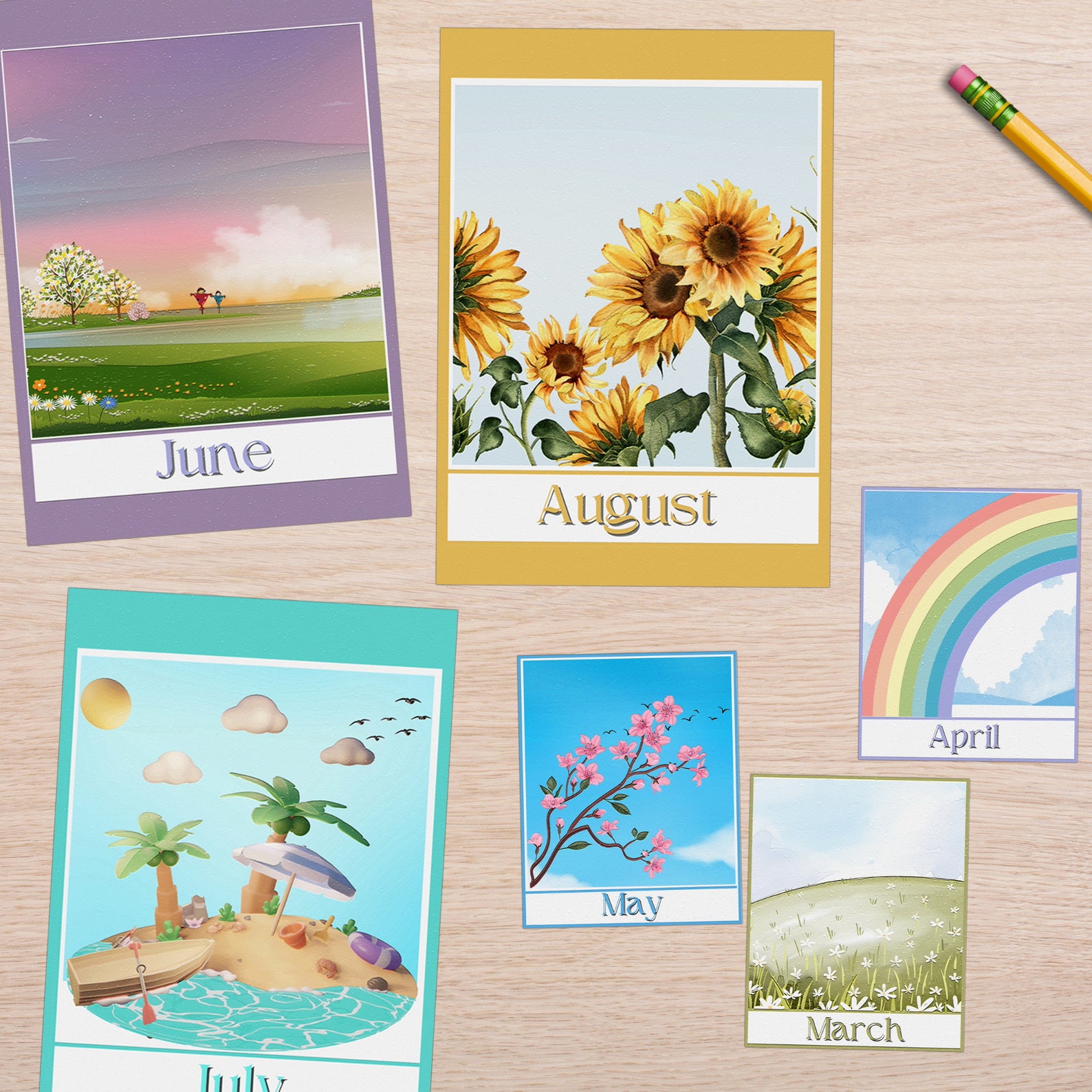 Months of the Year Flash Cards and Posters, Four Seasons Printable ...