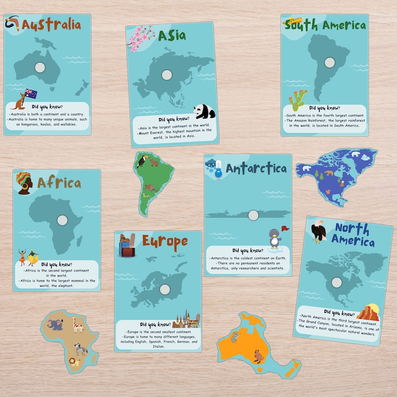 Continents Activity & Flashcards: Geography Learning, World Map ...