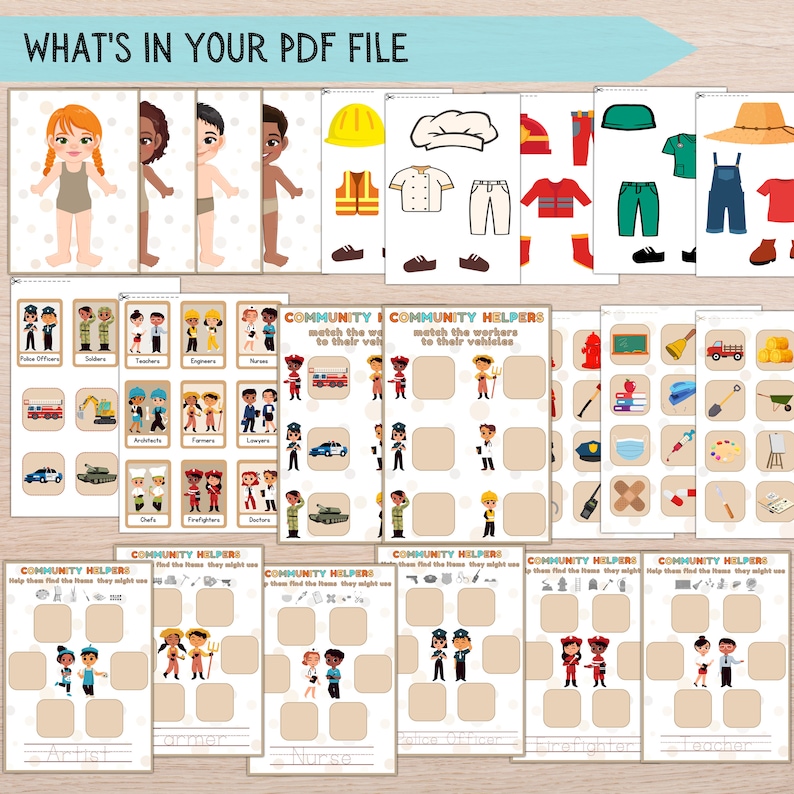 Community Helpers Learning Binder, Dress up and Matching Game ...