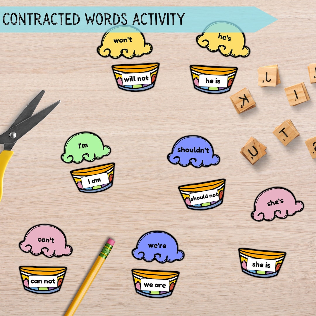 Vocabulary Activity for Kids Contractions/ Contracted Words - Etsy