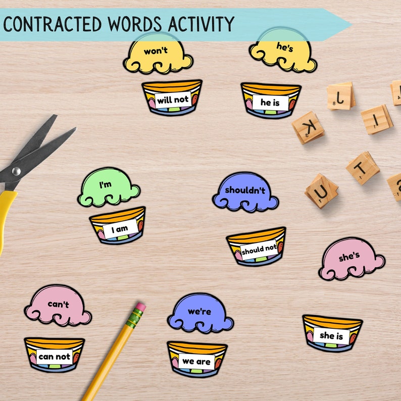 Vocabulary Activity for Kids Contractions/ Contracted Words - Etsy
