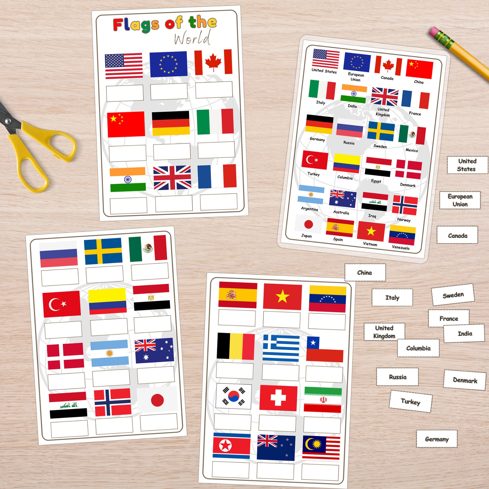 Flags of the World Learning Activity Kids Geography for Kid - Etsy