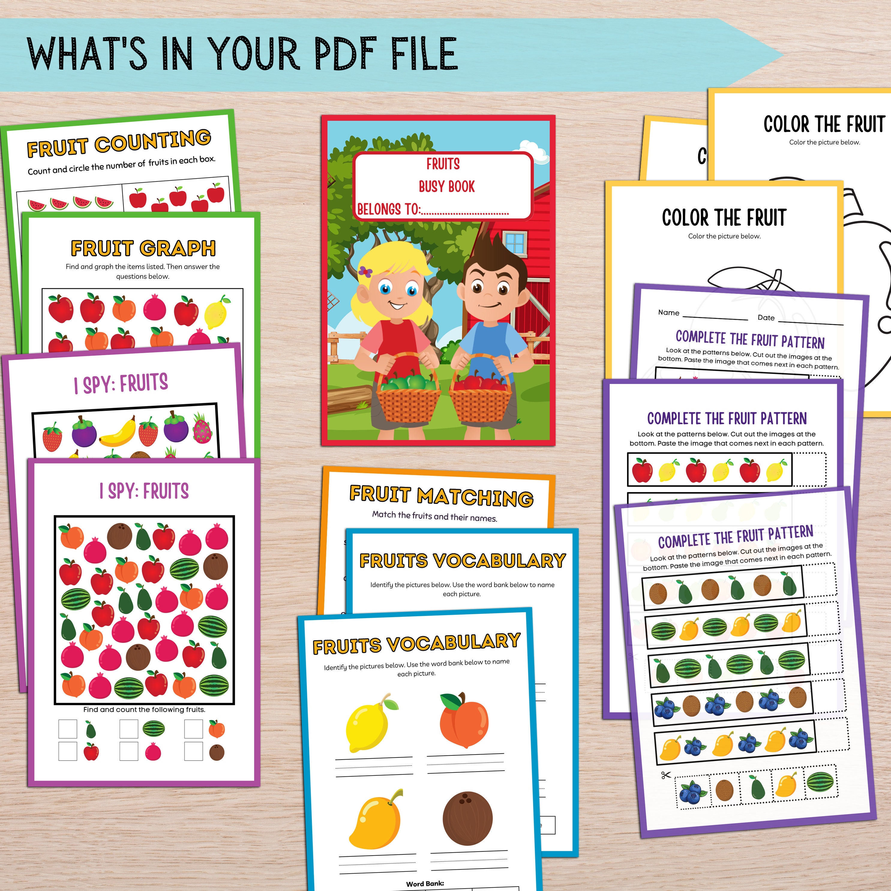 Fruits Printable Busy Book, Coloring Pages & Learning Binder for Kids ...