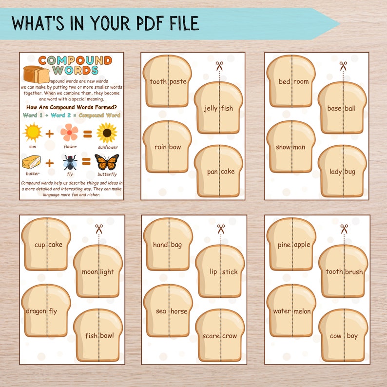 Compound Words Activity Lesson for Kids, Early Grammar Learning Game ...
