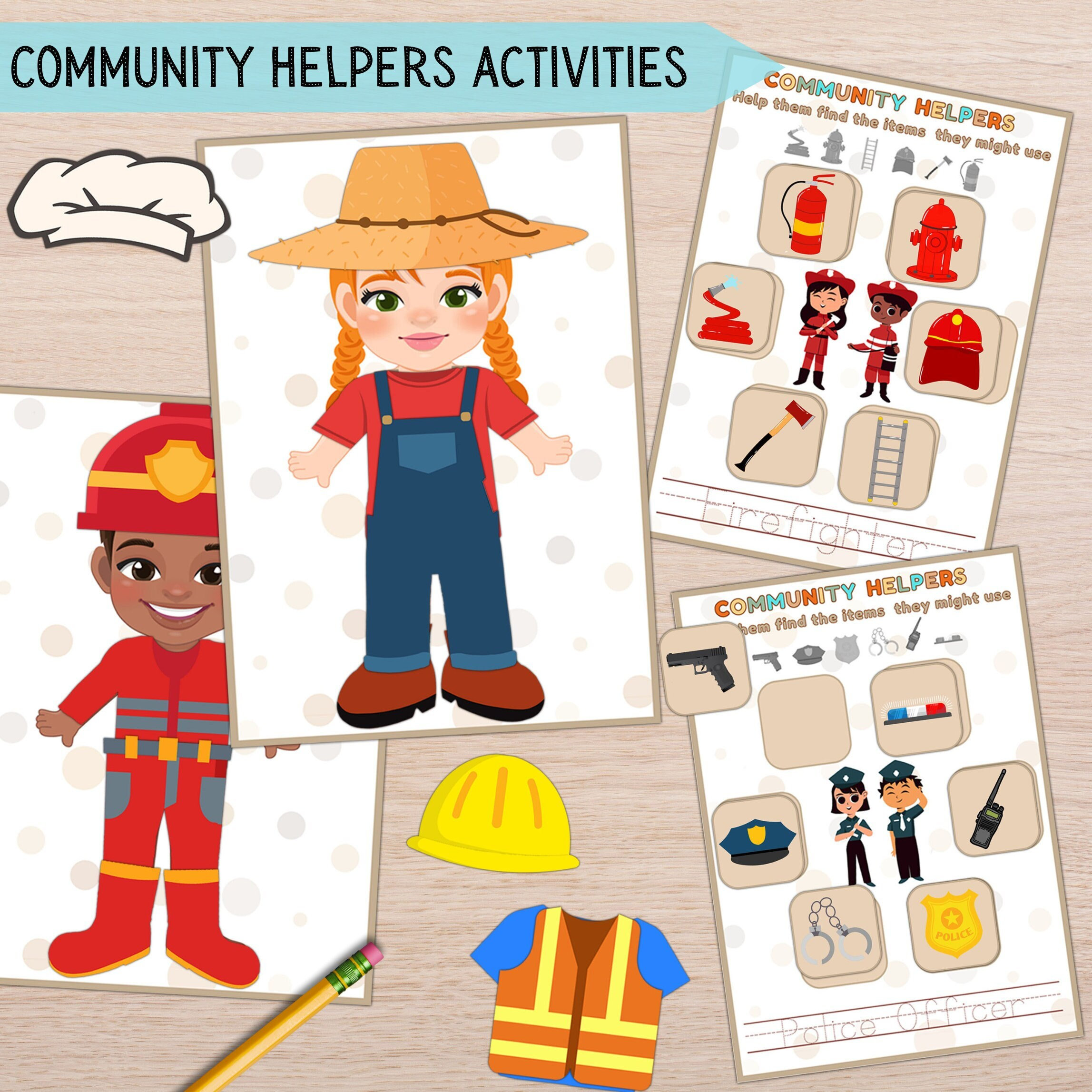 Community Helpers Learning Binder, Dress up and Matching Game ...