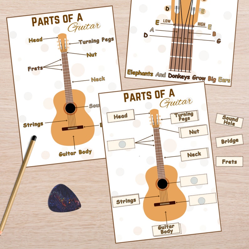Guitar Lesson Kids Activity: Music Theory Learning Worksheets (digital ...