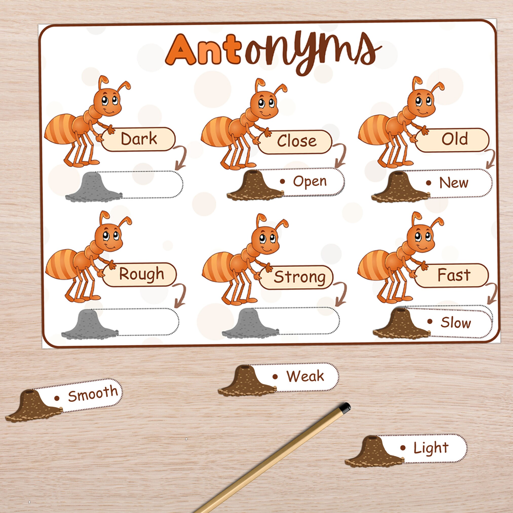 Antonyms Activity Printable Lesson for Kids, Learning English, Word ...