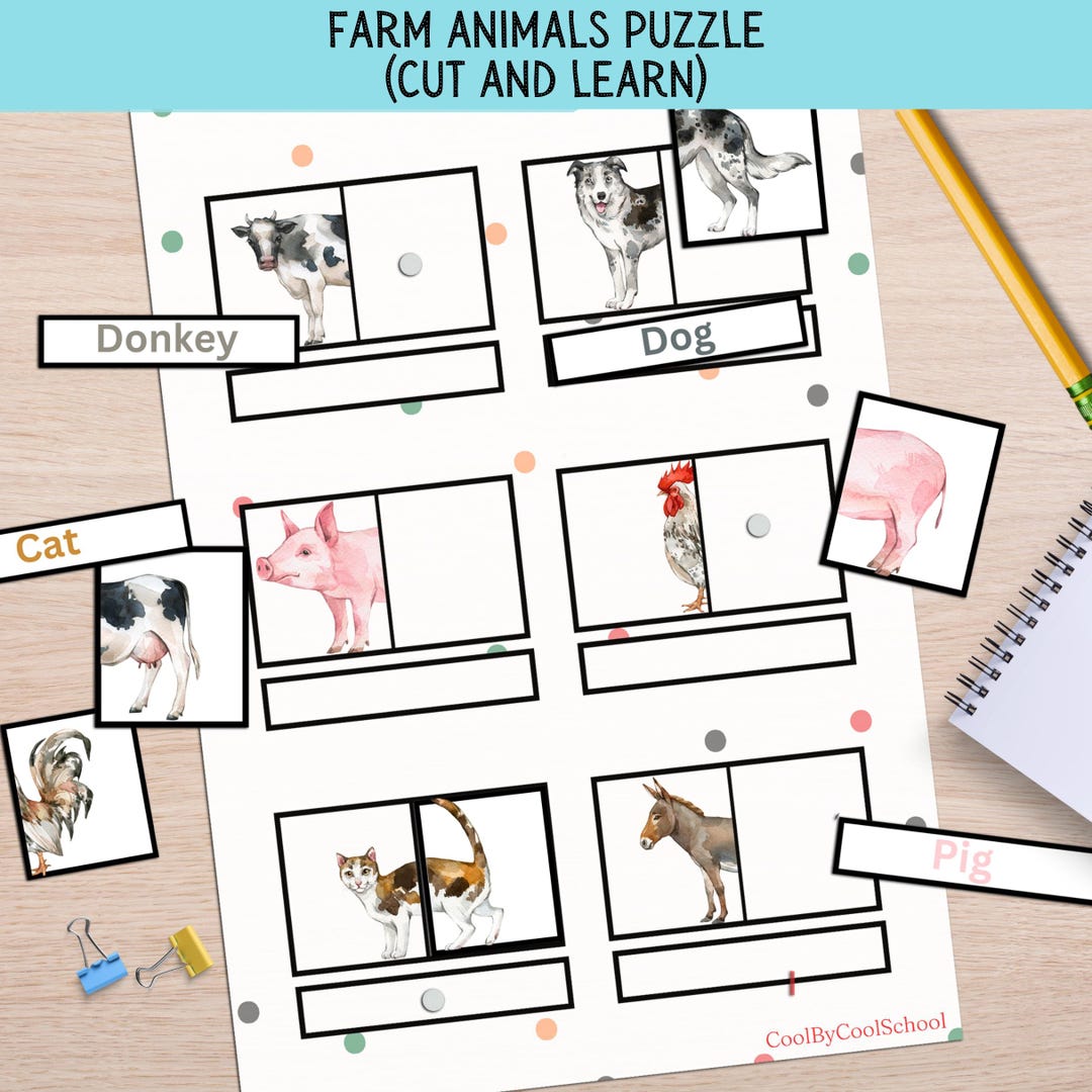 Farm Animals Matching Puzzle: Montessori Printable Activity (PDF ...