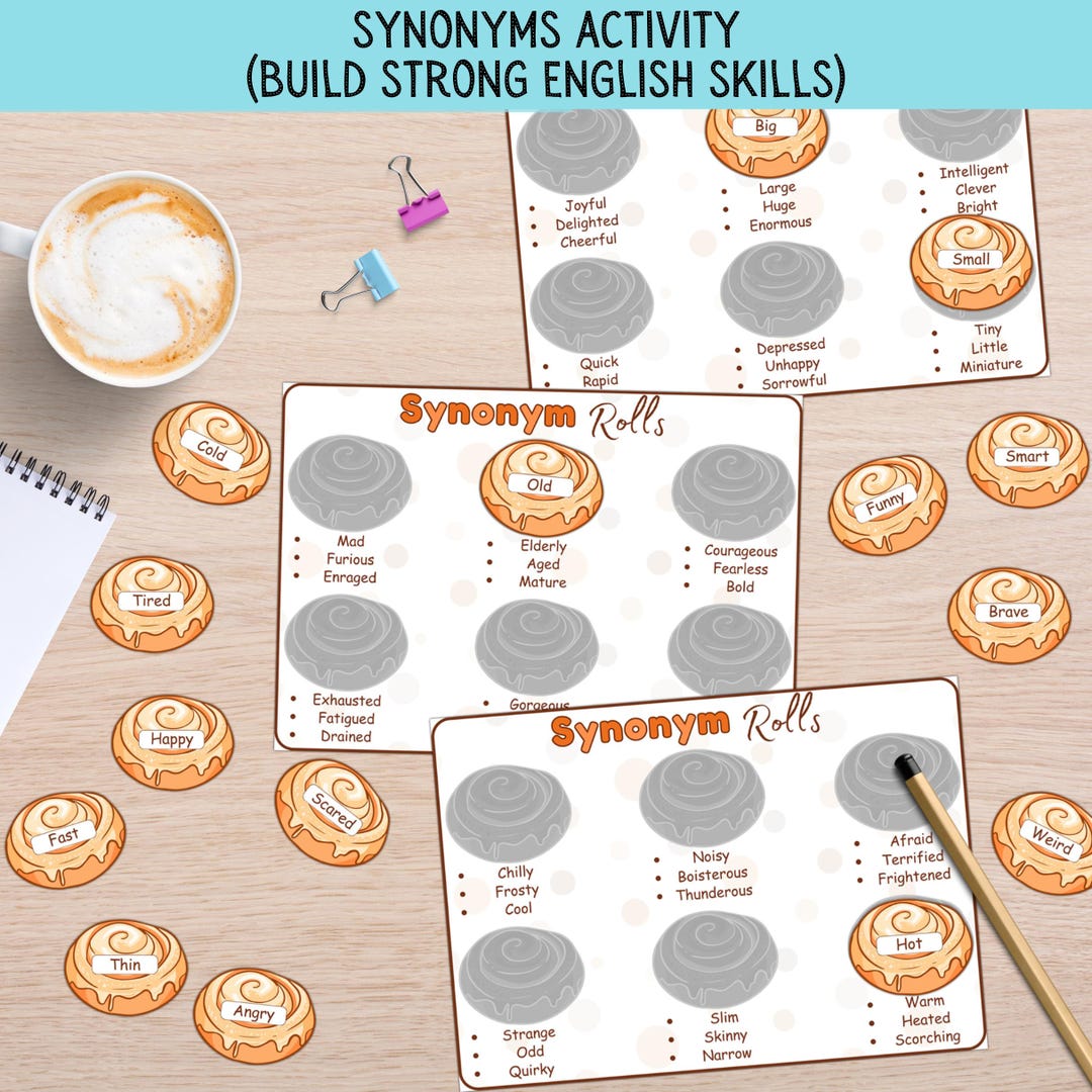 Synonyms Learning Activity: Cinnamon Roll Theme, Homeschool Vocabulary ...