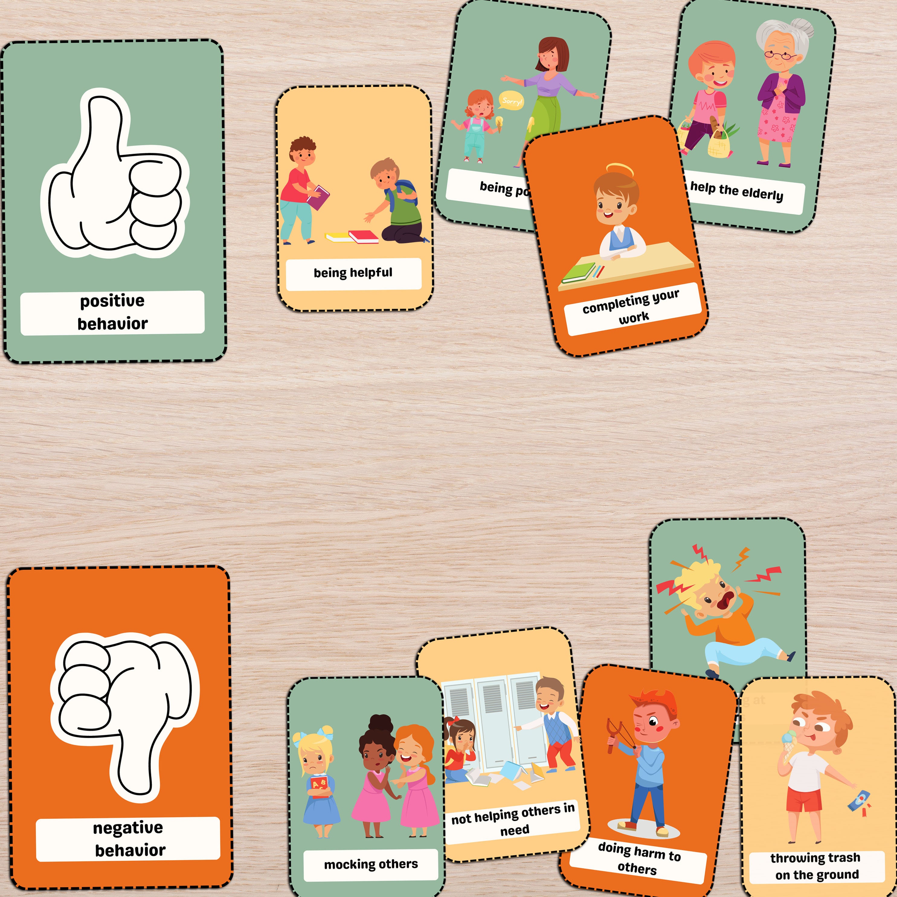Good Manners Learning for Kids, Positive & Negative Behavior Flashcards ...