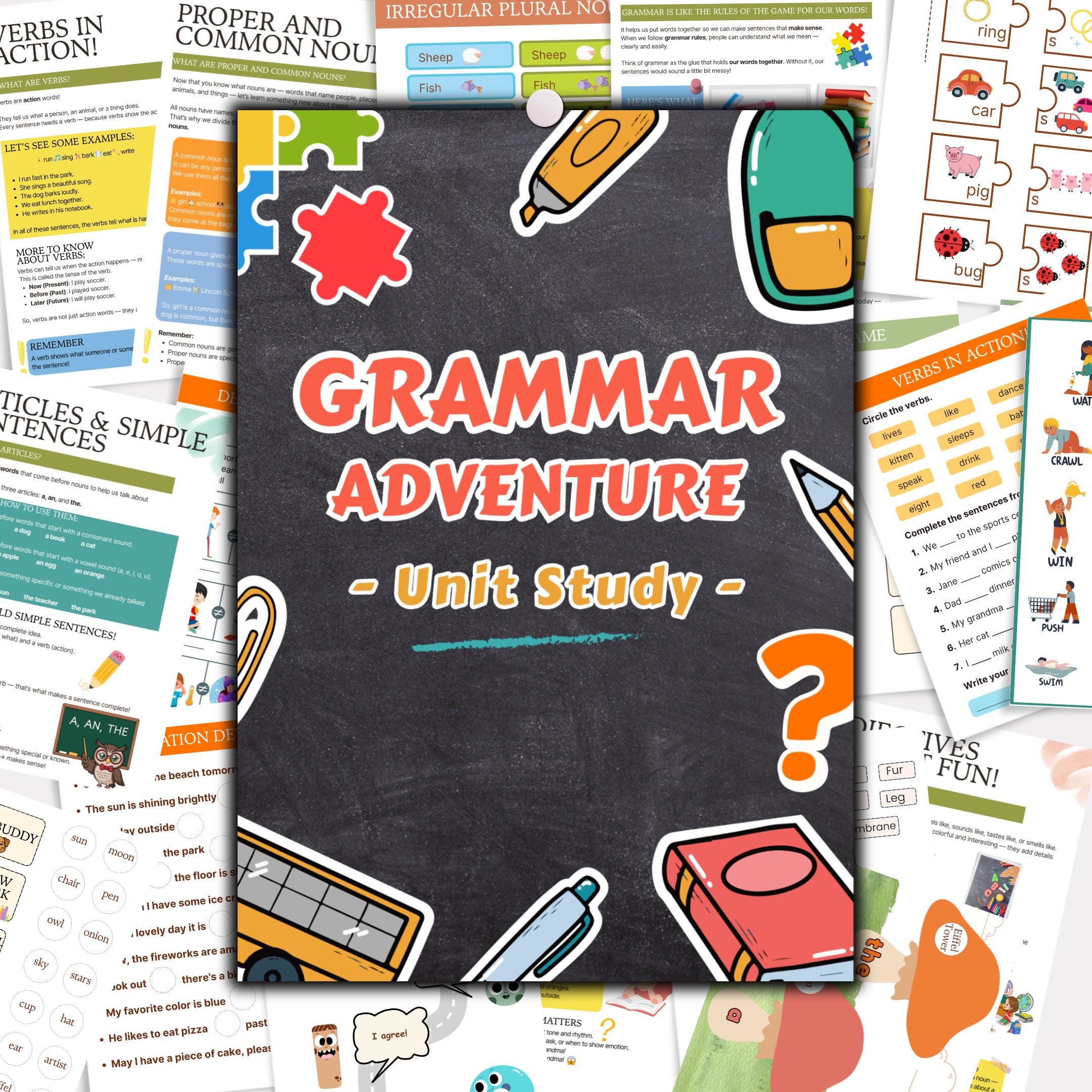 Grammar Adventure Unit Study | Early English Grammar Printables for ...