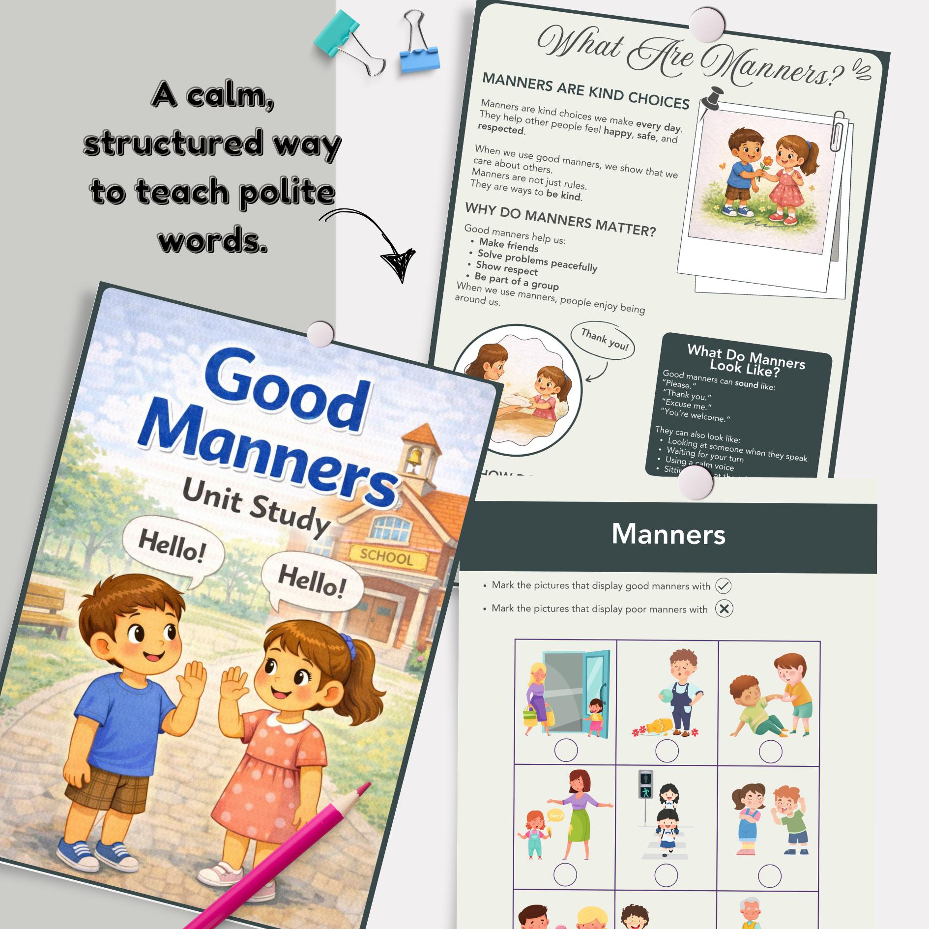 Good Manners Unit Study for Kids Printable | Social Skills Activities ...