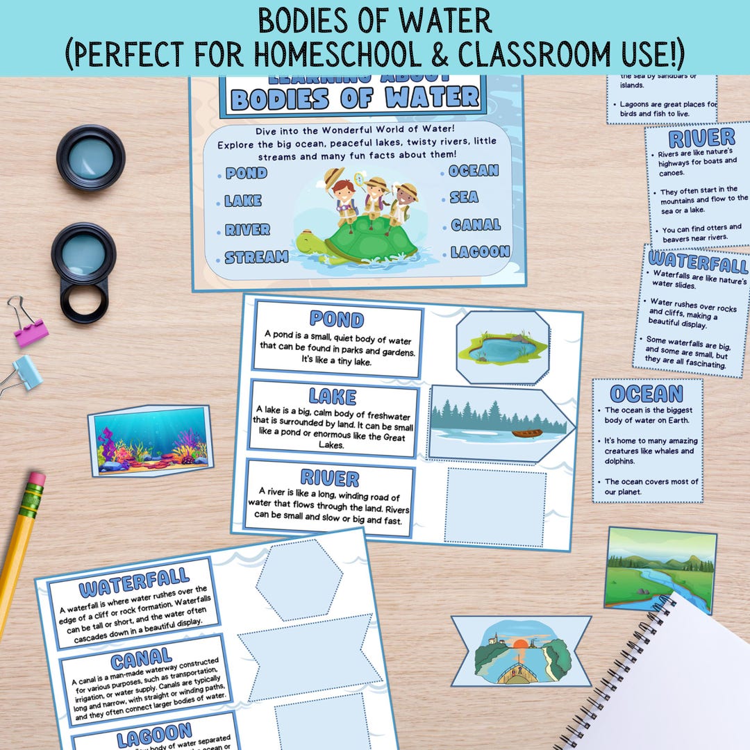 Bodies of Water Learning Kit: Flashcards & Matching Game (PDF Download ...