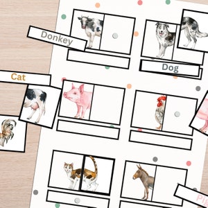 Printable Farm Animals Matching Puzzle, Animals Montessori Printable ...