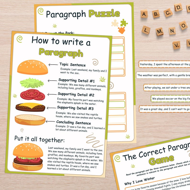 Paragraph Writing Lesson: Hamburger Model, Elementary Writing Game (PDF ...