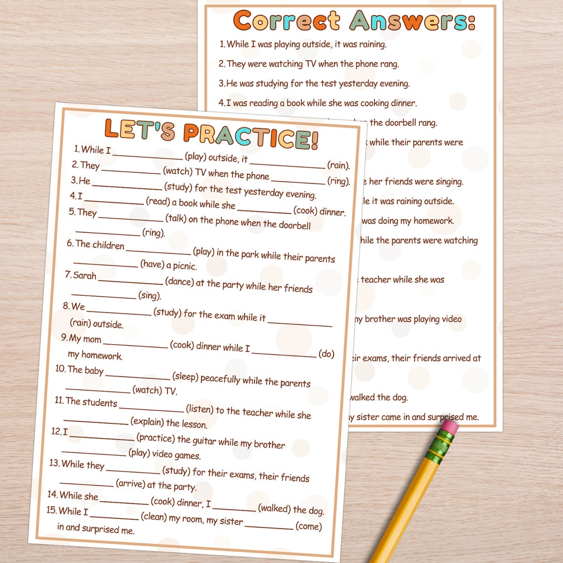 Past Continuous Lesson & Worksheets for Kids Learning Ing - Etsy