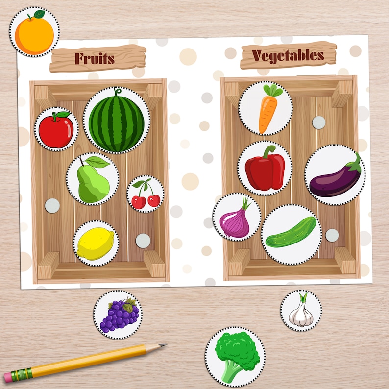 Fruits and Vegetables Flashcards & Sorting Activity, Toddler Matching ...