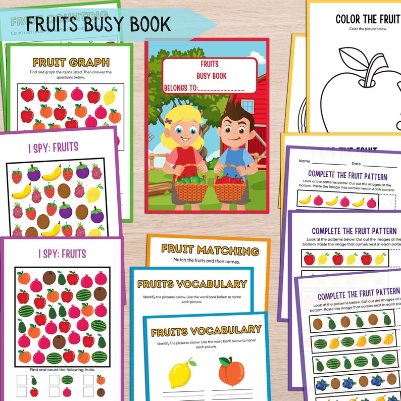 Fruits Printable Busy Book, Coloring Pages & Learning Binder for Kids ...
