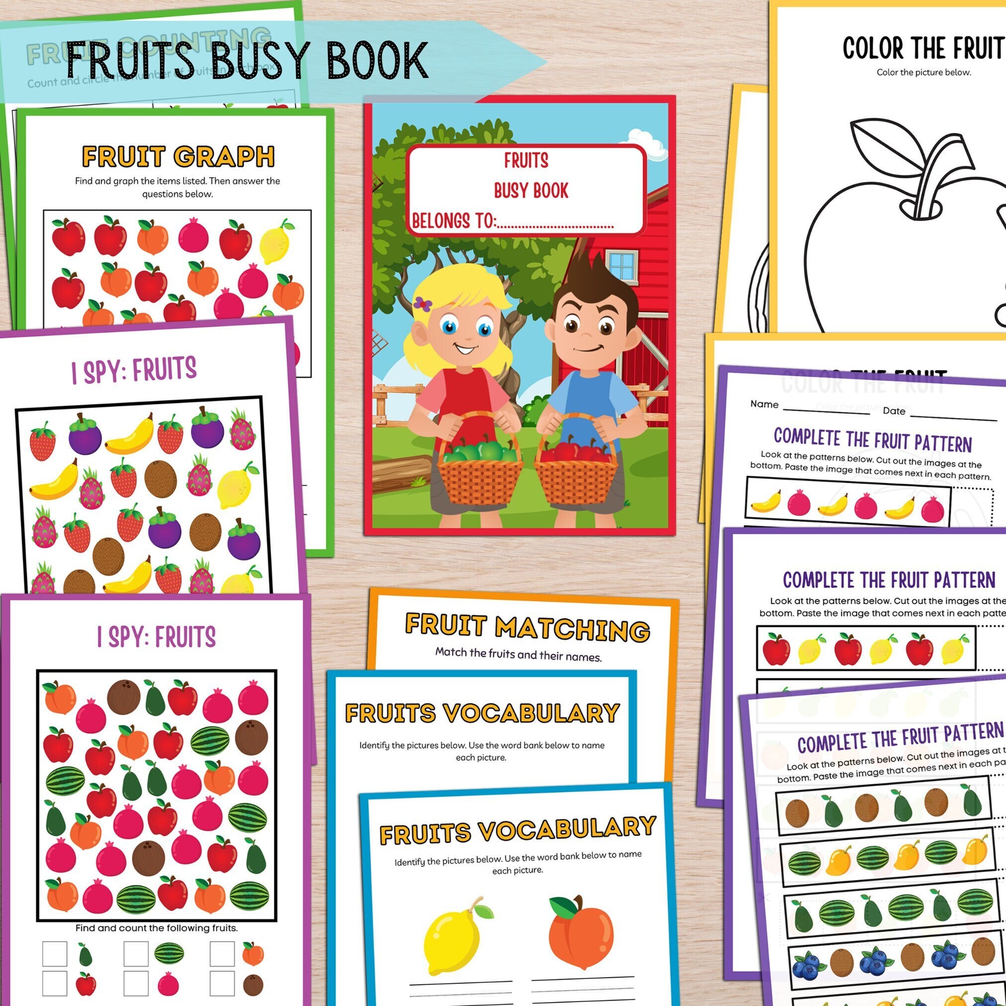 Fruits Printable Busy Book, Coloring Pages & Learning Binder for Kids ...