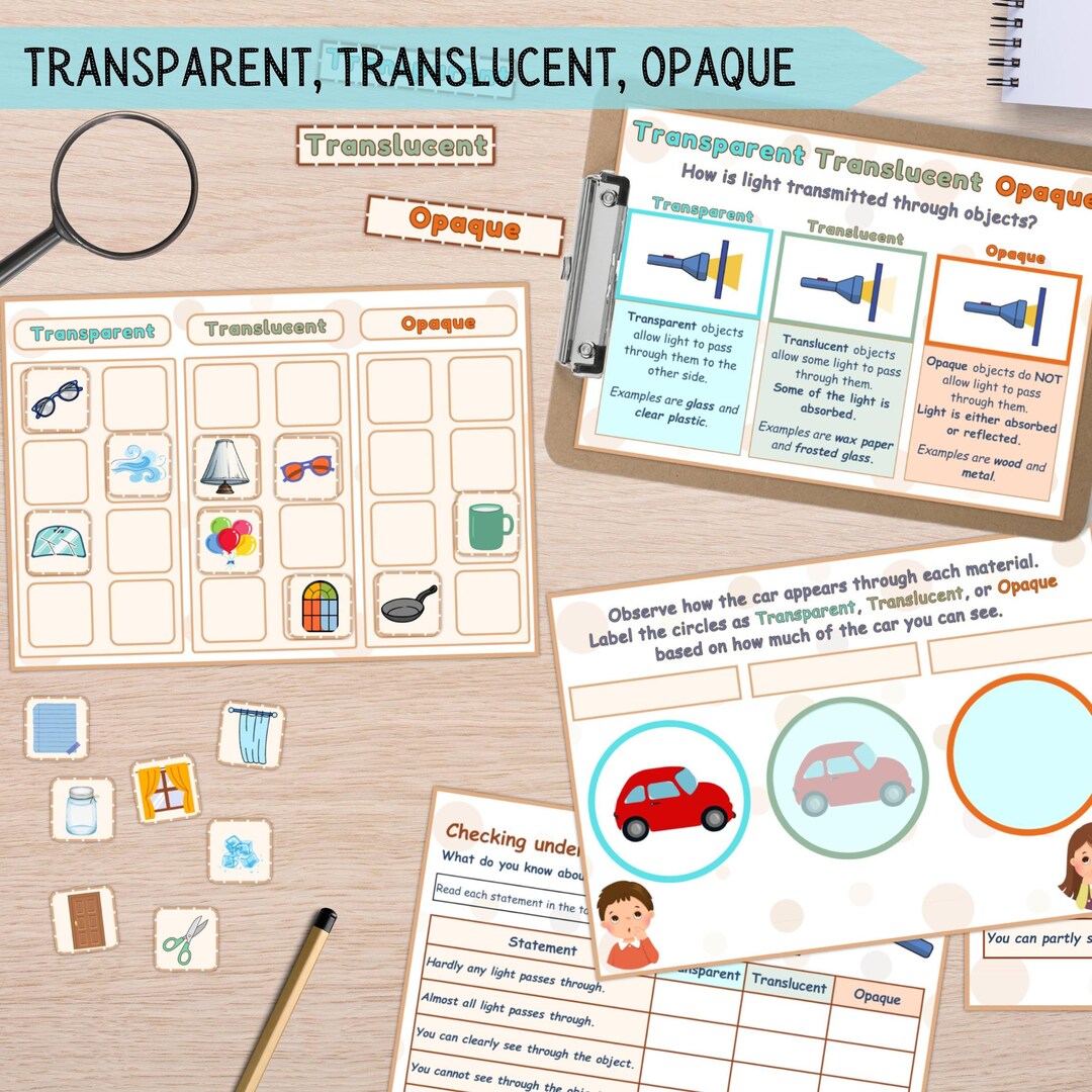 Transparent, Translucent, Opaque Materials Physics Lesson, Light ...