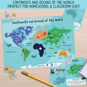 Continents Activity & Flashcards: Geography Learning, World Map ...