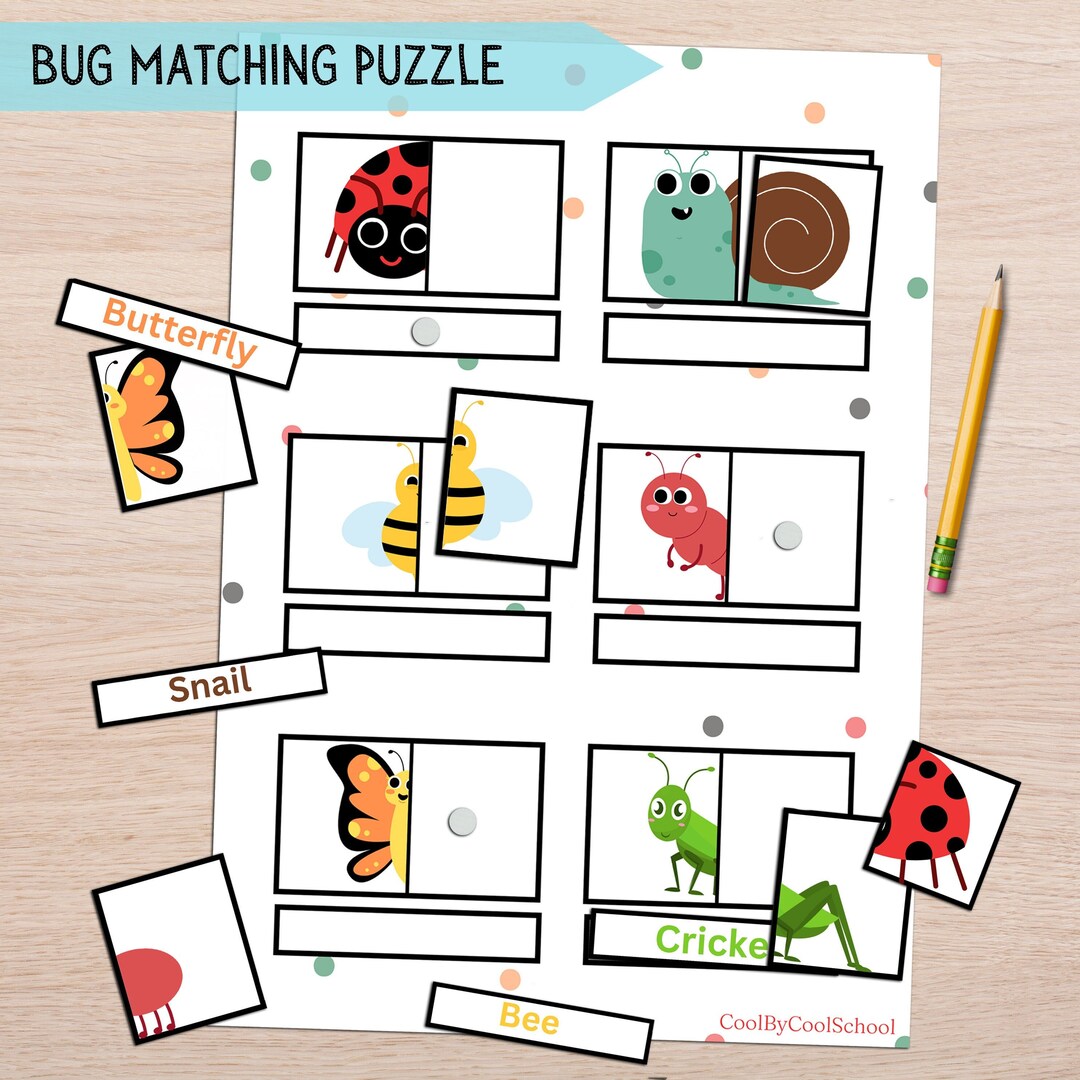 Bug Matching Puzzle Printable, Bugs Worksheets for Toddler, Insects ...