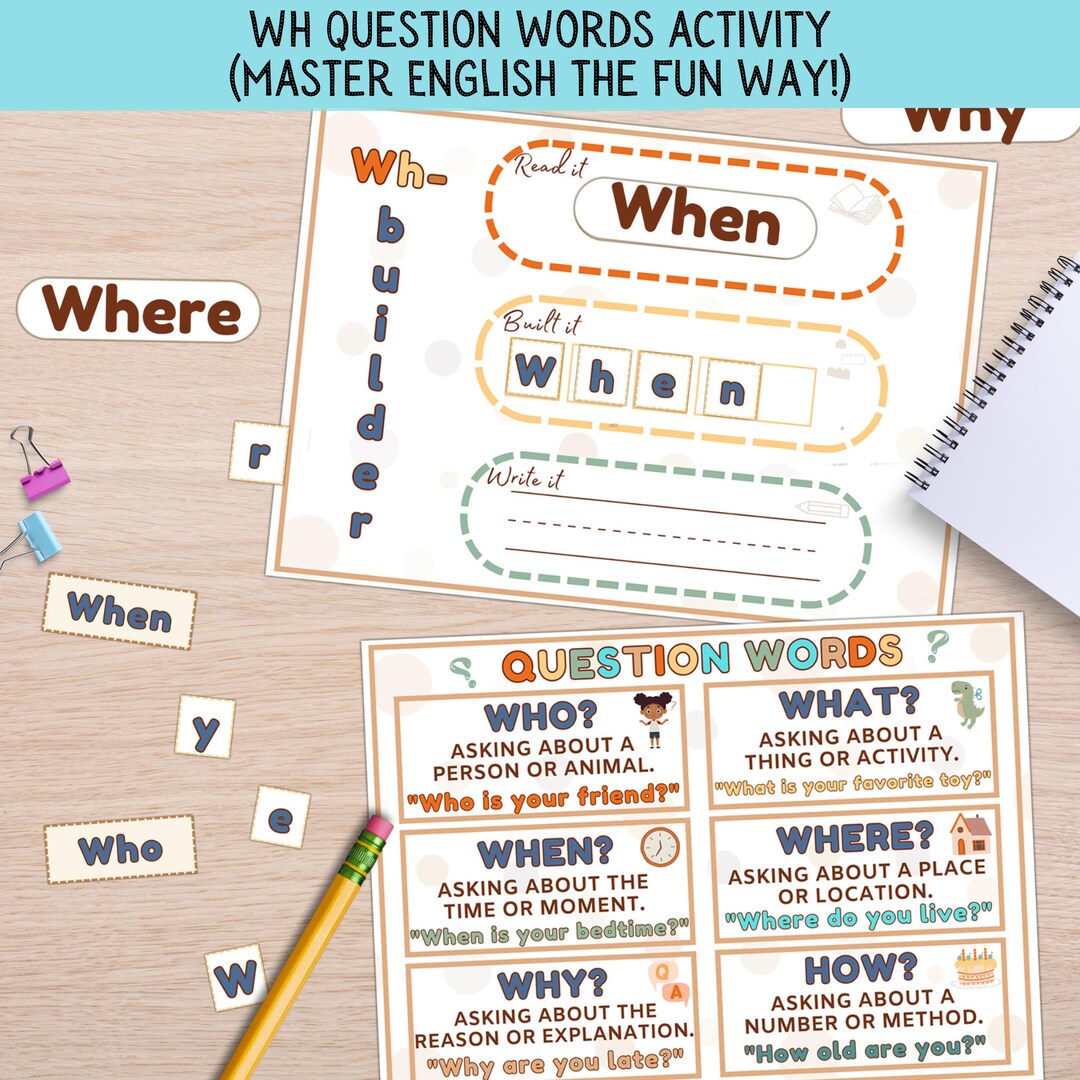 WH Question Words Activity: Grammar Exercises, Homeschool (PDF Download ...