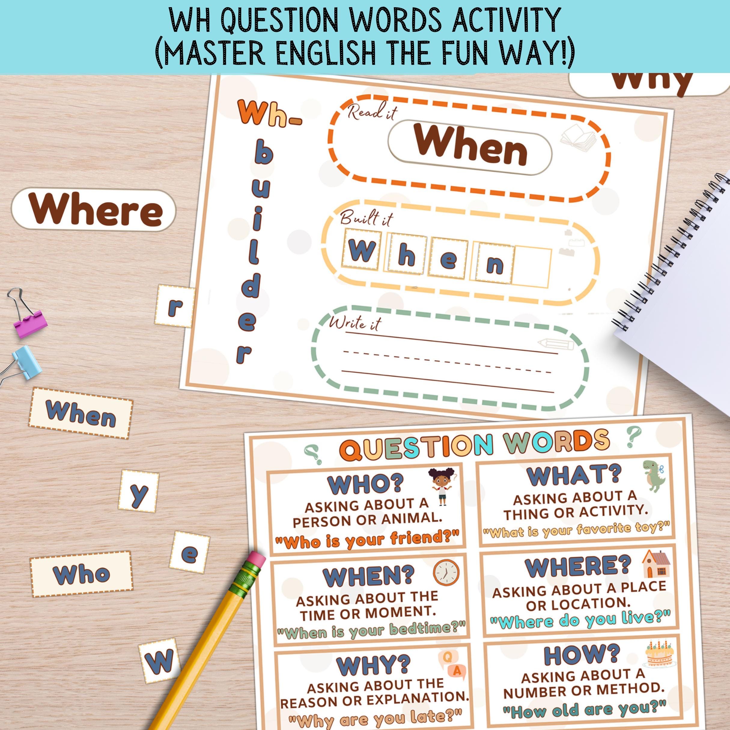 WH Question Words Activity: Grammar Exercises, Homeschool (PDF Download ...