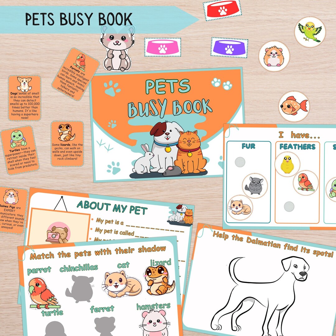 Pets Busy Book for Kids, Pet Flashcards & Learning Binder Toddler ...