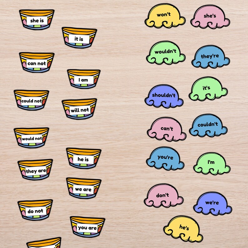 Vocabulary Activity for Kids, Contractions/ Contracted Words Matching ...