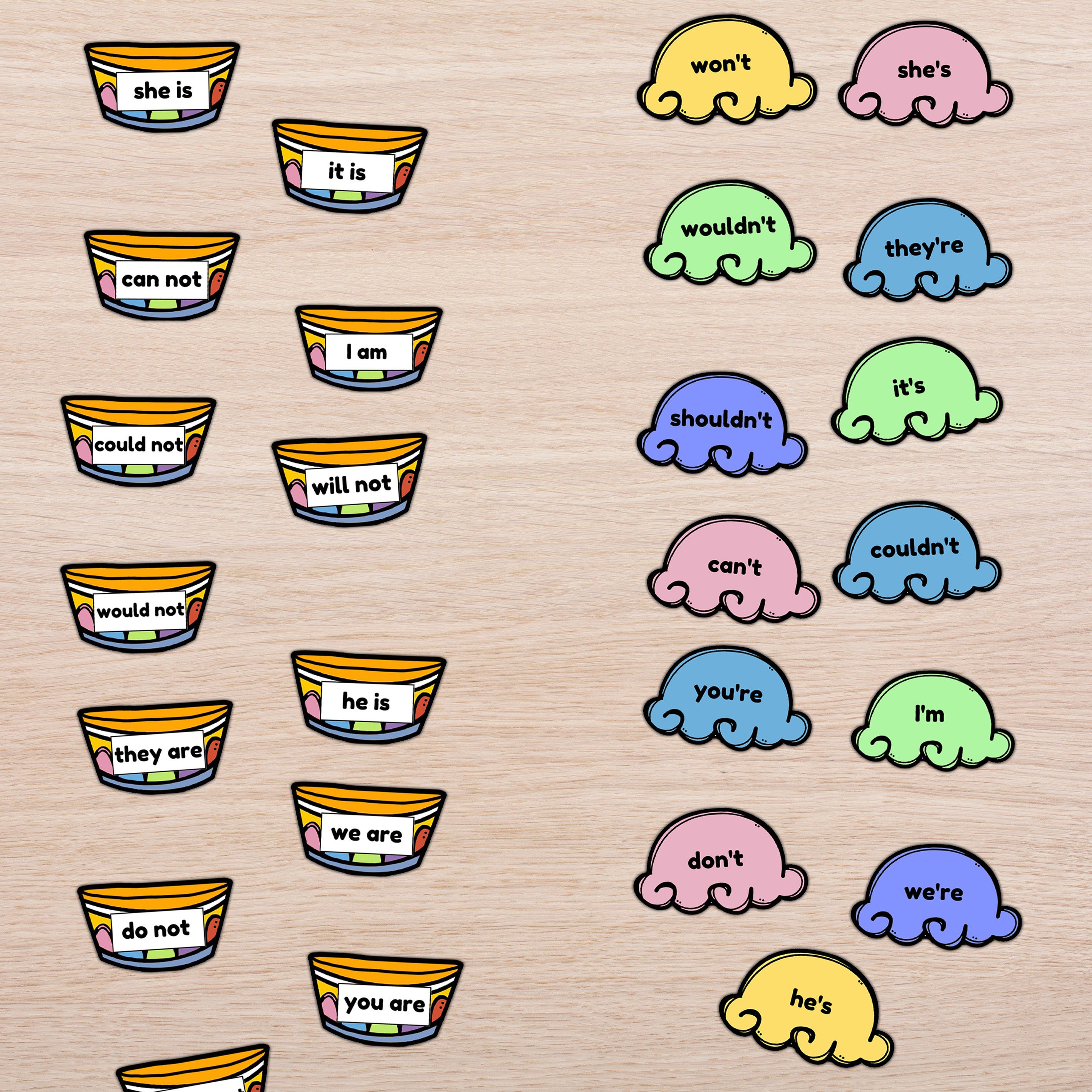 Vocabulary Activity for Kids, Contractions/ Contracted Words Matching ...