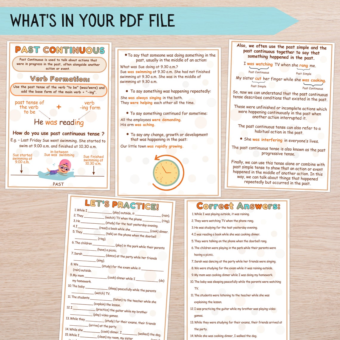 Past Continuous Lesson & Worksheets for Kids Learning Ing - Etsy